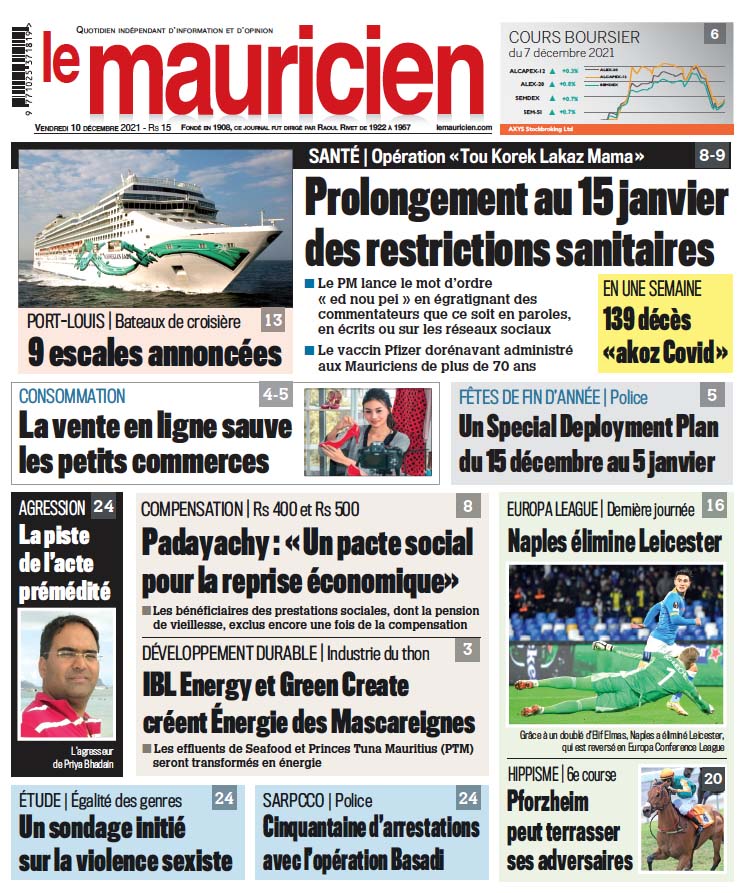 Le mauricien du 10 décembre 2021 | Le Mauricien