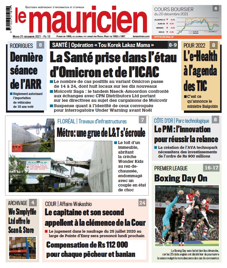 Le mauricien du 21 décembre 2021 | Le Mauricien