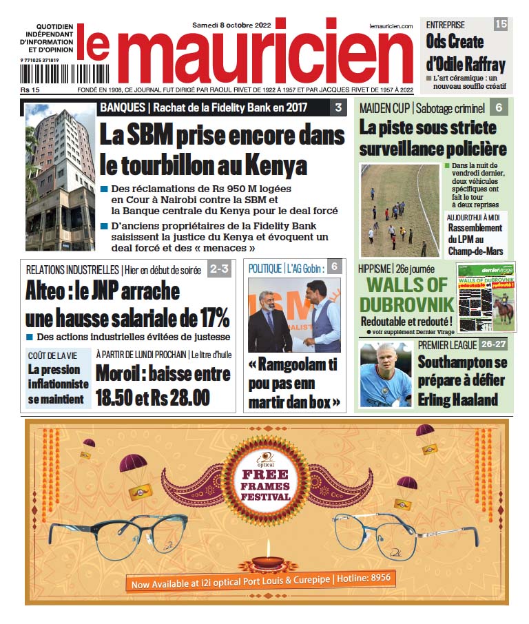 Le mauricien du 8 octobre 2022 | Le Mauricien
