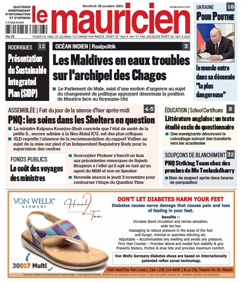 Le mauricien du 28 octobre 2022 | Le Mauricien