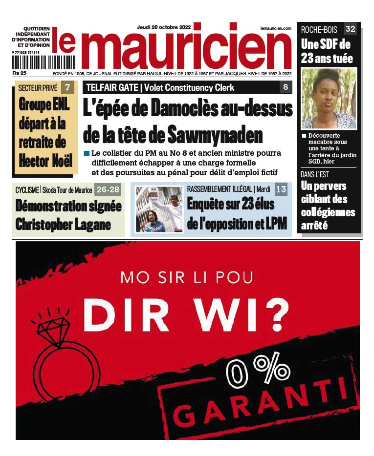 Le Mauricien du 20 octobre 2022 | Le Mauricien