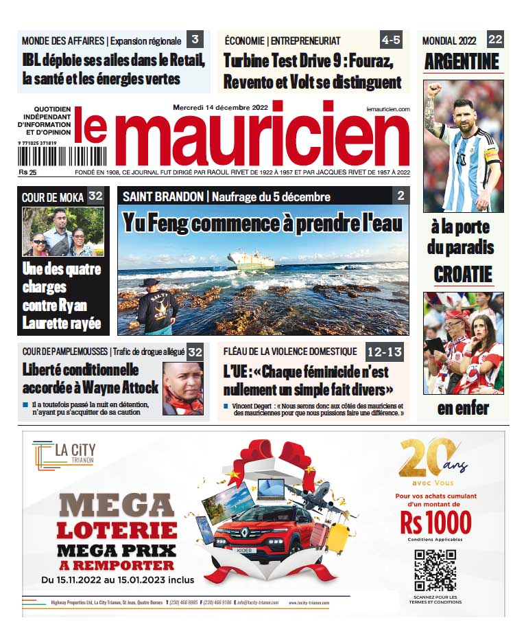 Le Mauricien du 14 décembre 2022 | Le Mauricien
